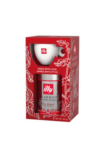 Illy Zestaw Xmas Kawa ziarnista Classico Classic Roast + filiżanka ze spodkiem 250 g ...
