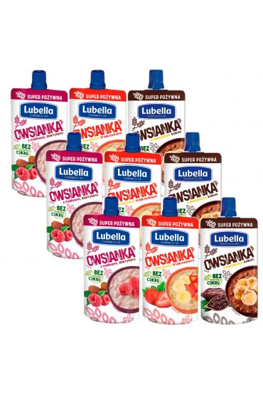 Lubella Owsianka mus malina, daktyle + banan, truskawka + banan, kakao ...